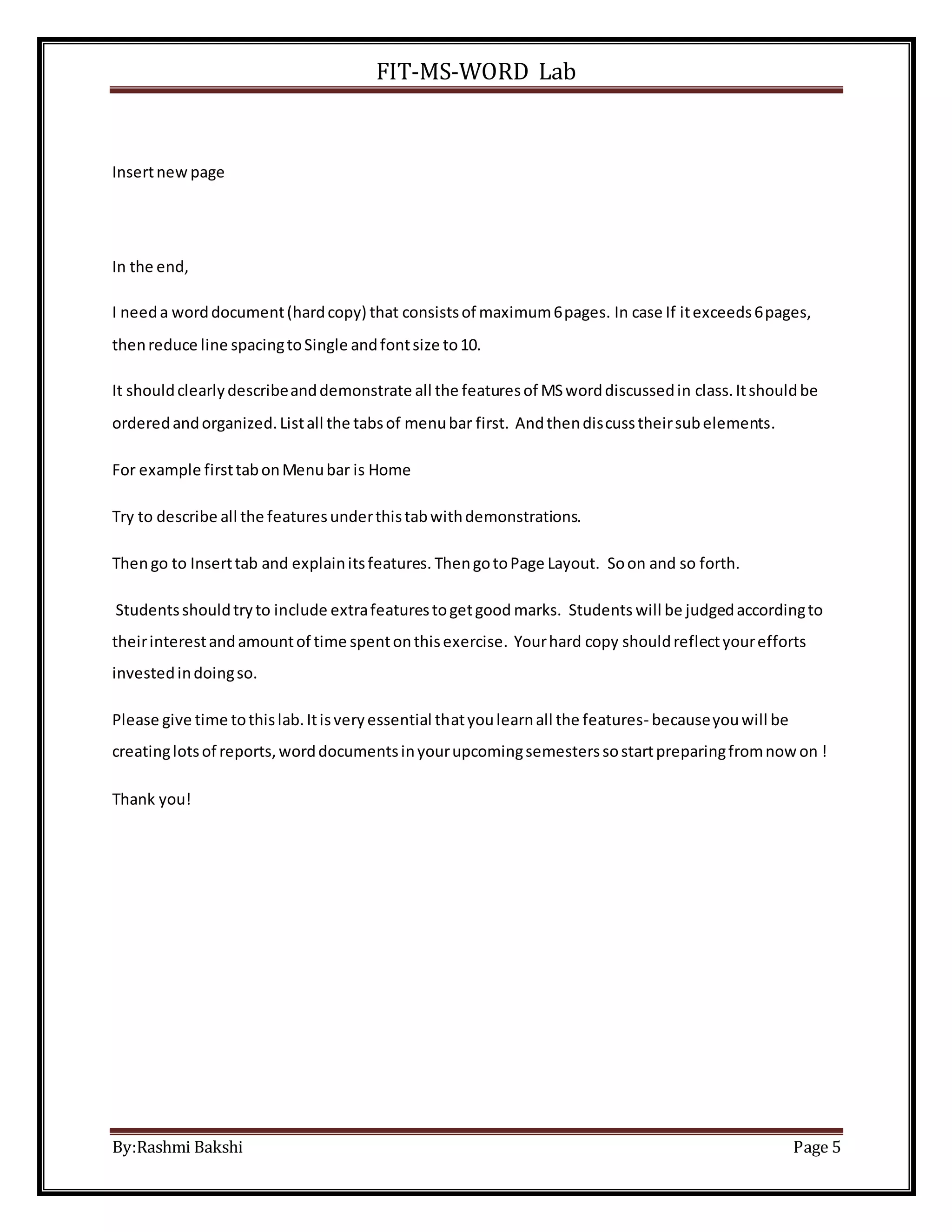 FIT-MS-WORD Lab | BCA | DOCX