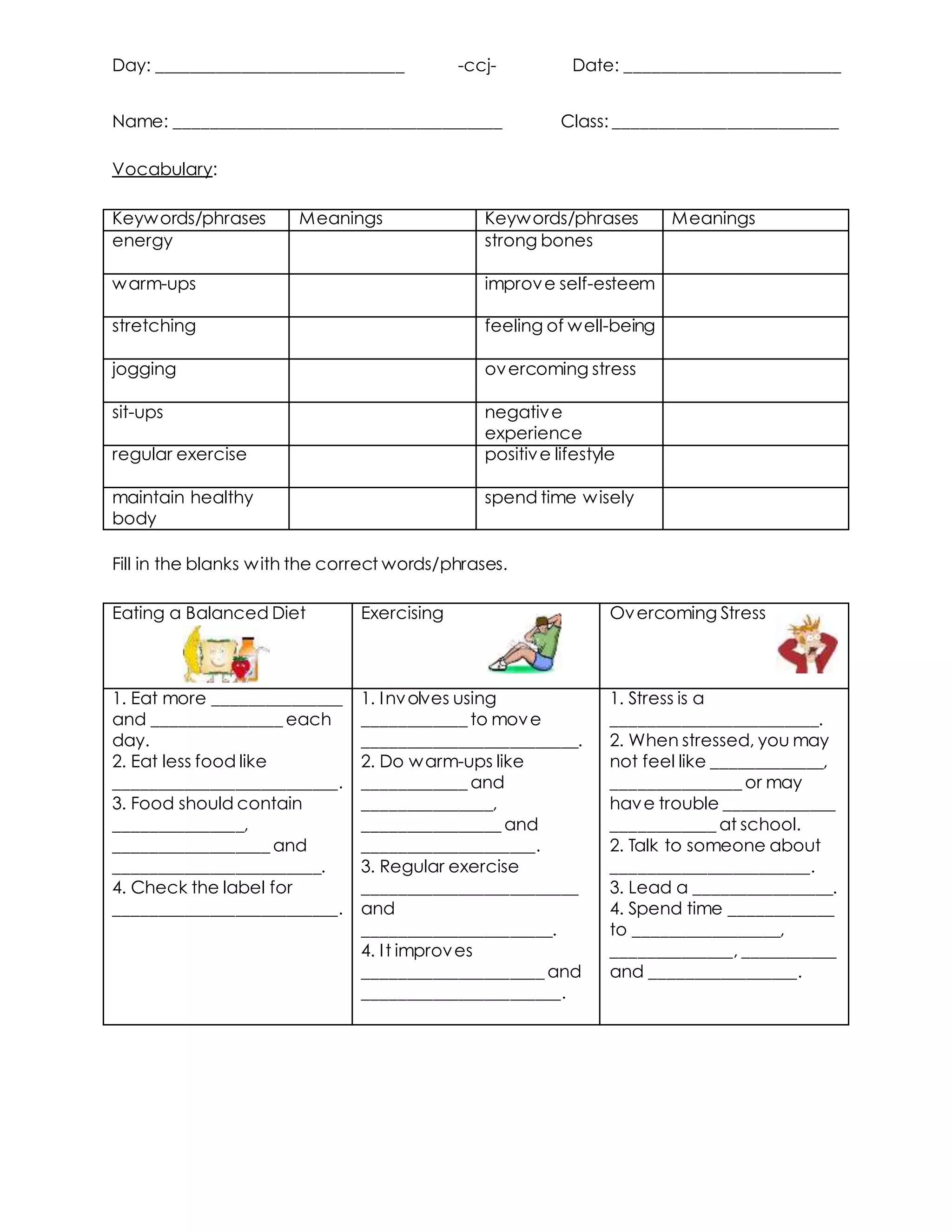 Fit as a fiddle_fitness for children (worksheet) | DOCX | Fitness and ...