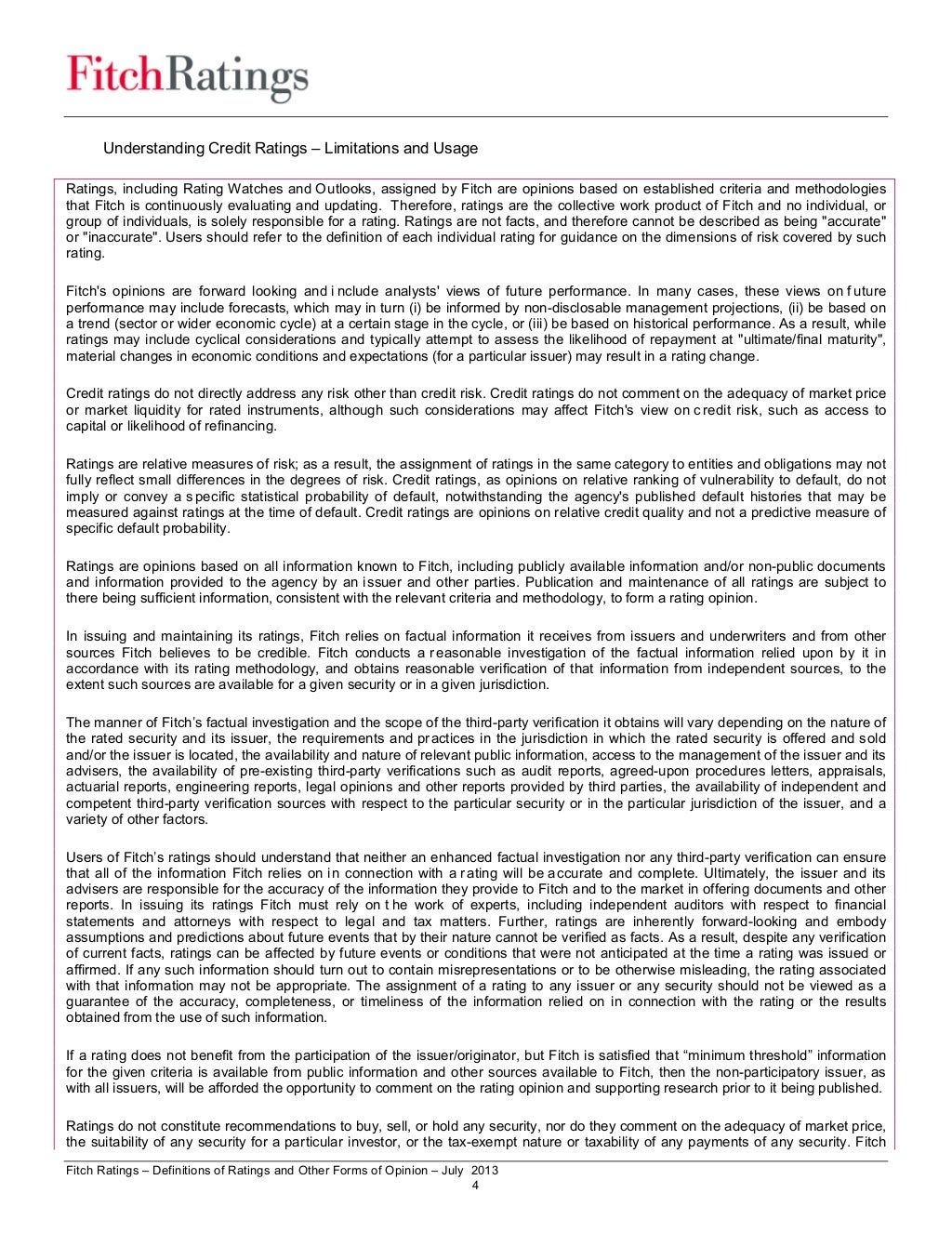 Fitch Ratings: Definitions of Ratings