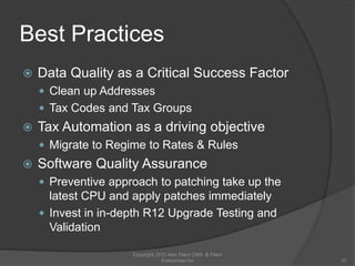 Oracle R12 E-Business Tax upgrade considerations | PPT