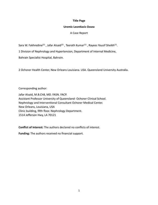 Uremic Leontiasis Ossea | DOCX