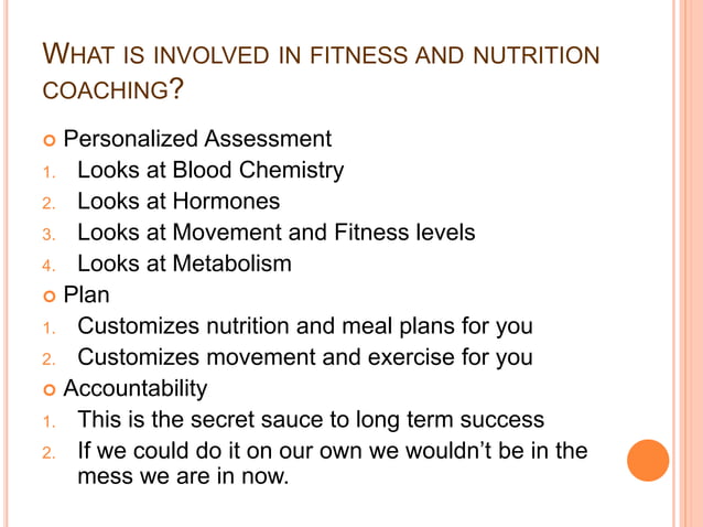 Fitness and nutrition coaching | PPTX | Endocrine and Metabolic Diseases | Diseases and Conditions