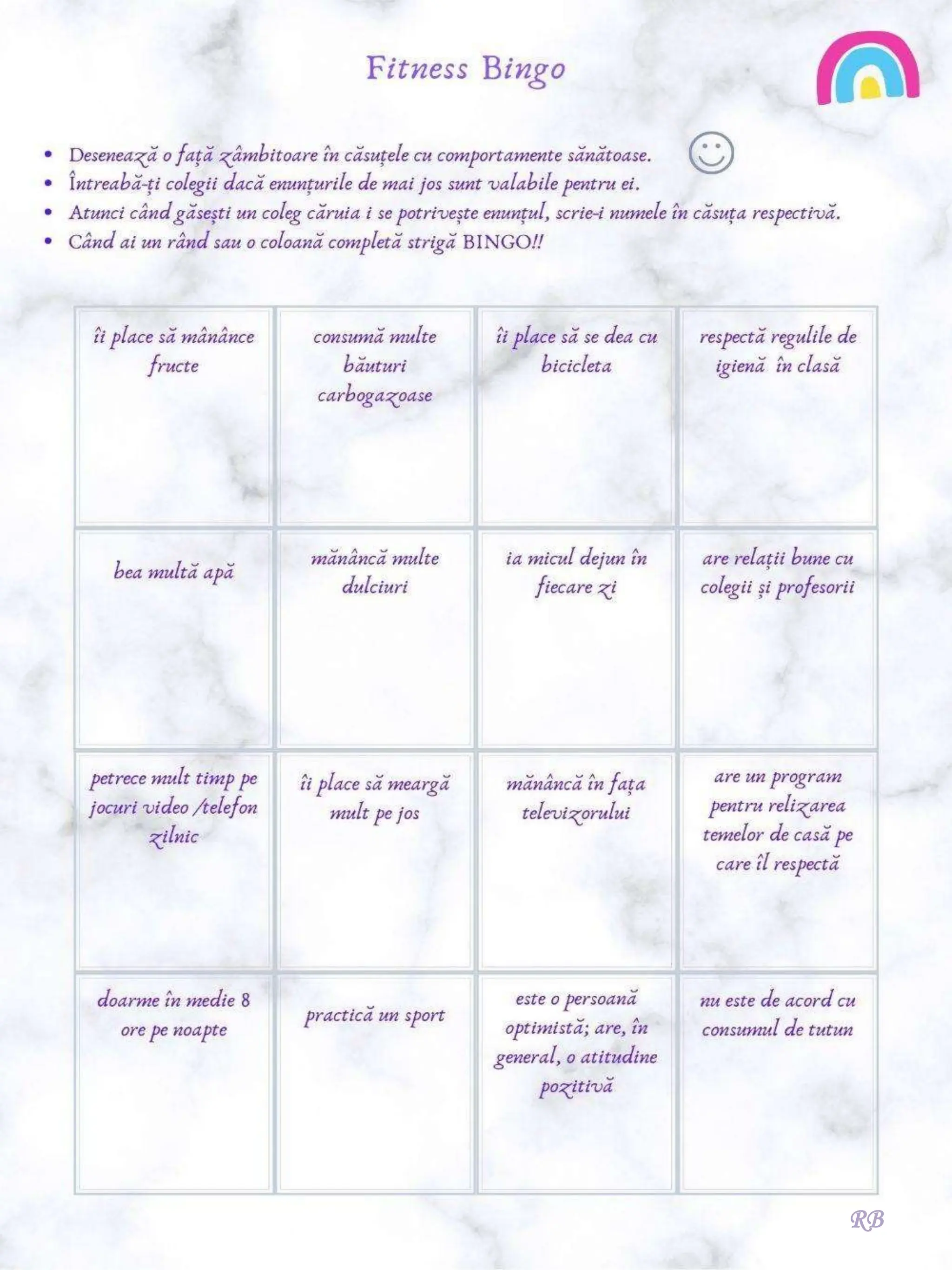 Fitness Bingo. Fișa - Comportament sănătos | PDF