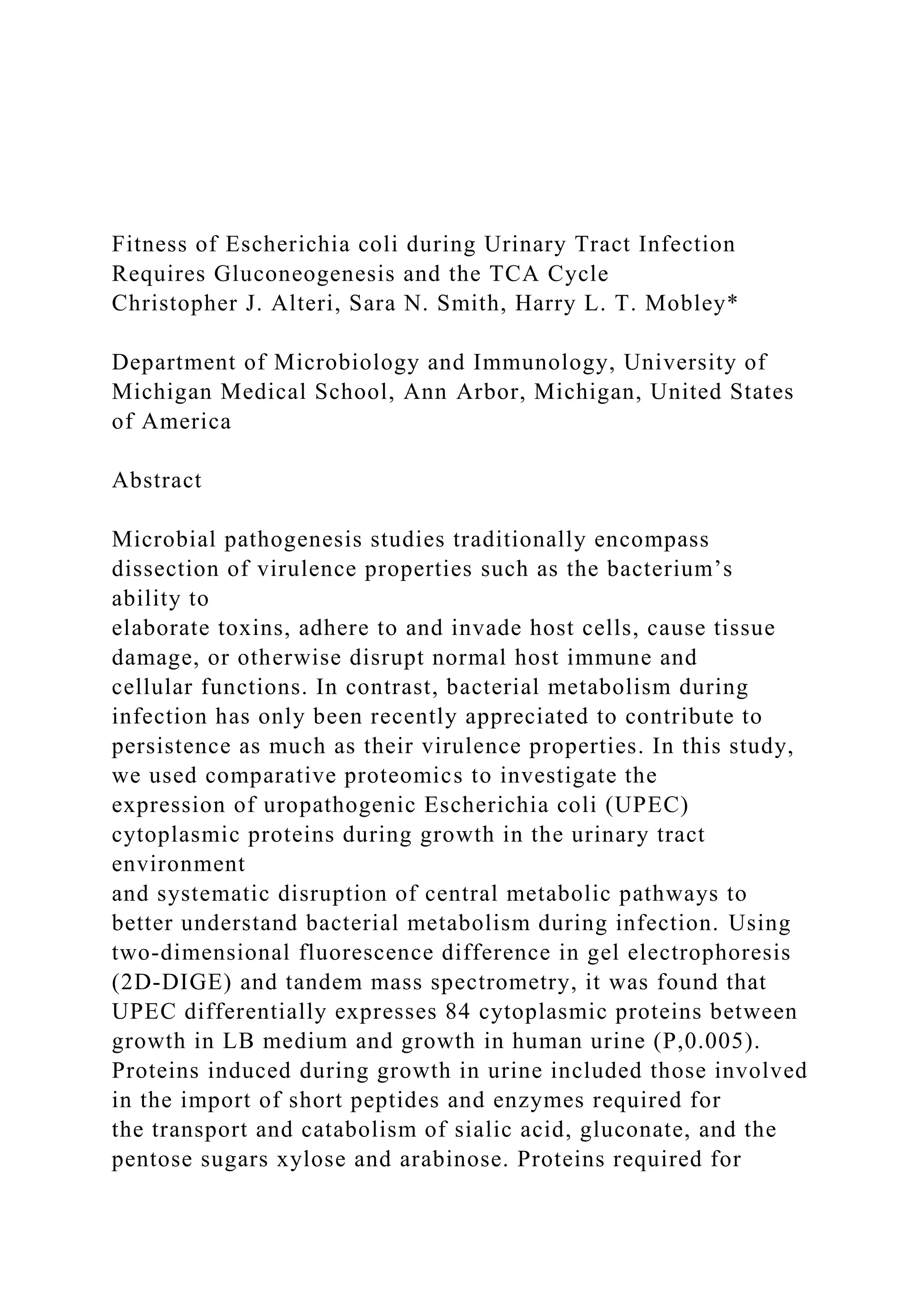 Fitness of Escherichia coli during Urinary Tract InfectionRe.docx ...