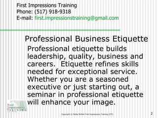 First Impressions Training (FIT) Professional Business Etiquette ...