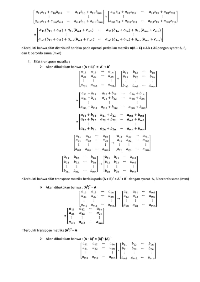 Pembuktian Sifat – Sifat Operasi Matriks | DOCX