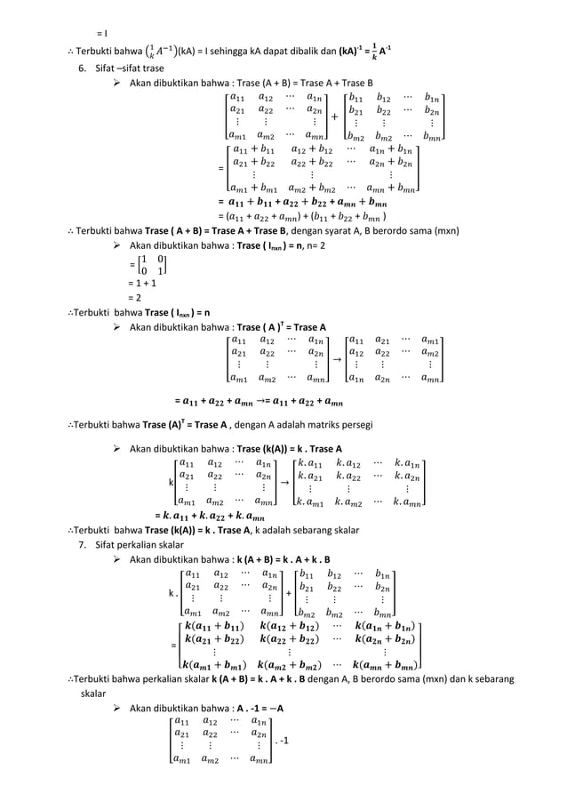 Pembuktian Sifat – Sifat Operasi Matriks | DOCX