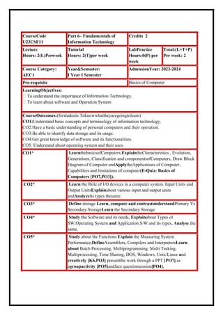 Fundamentals of Information Technology study Material | PDF