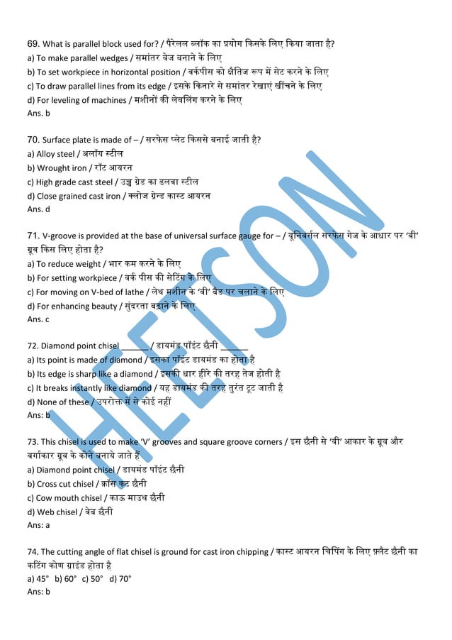 Fitter Question Paper 1st Year ITI MCQ Book Free | PDF