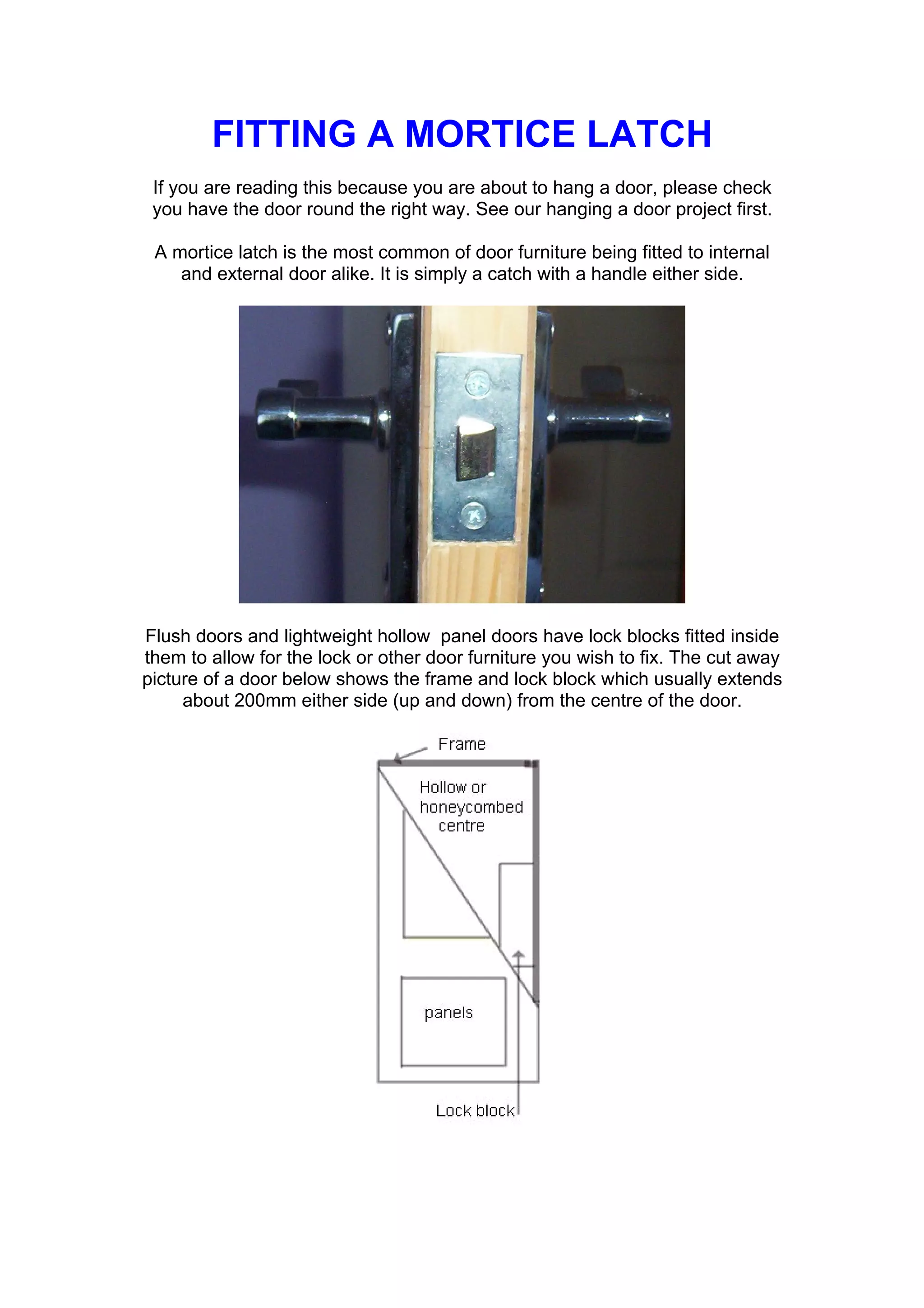 Fitting a mortice latch | PDF