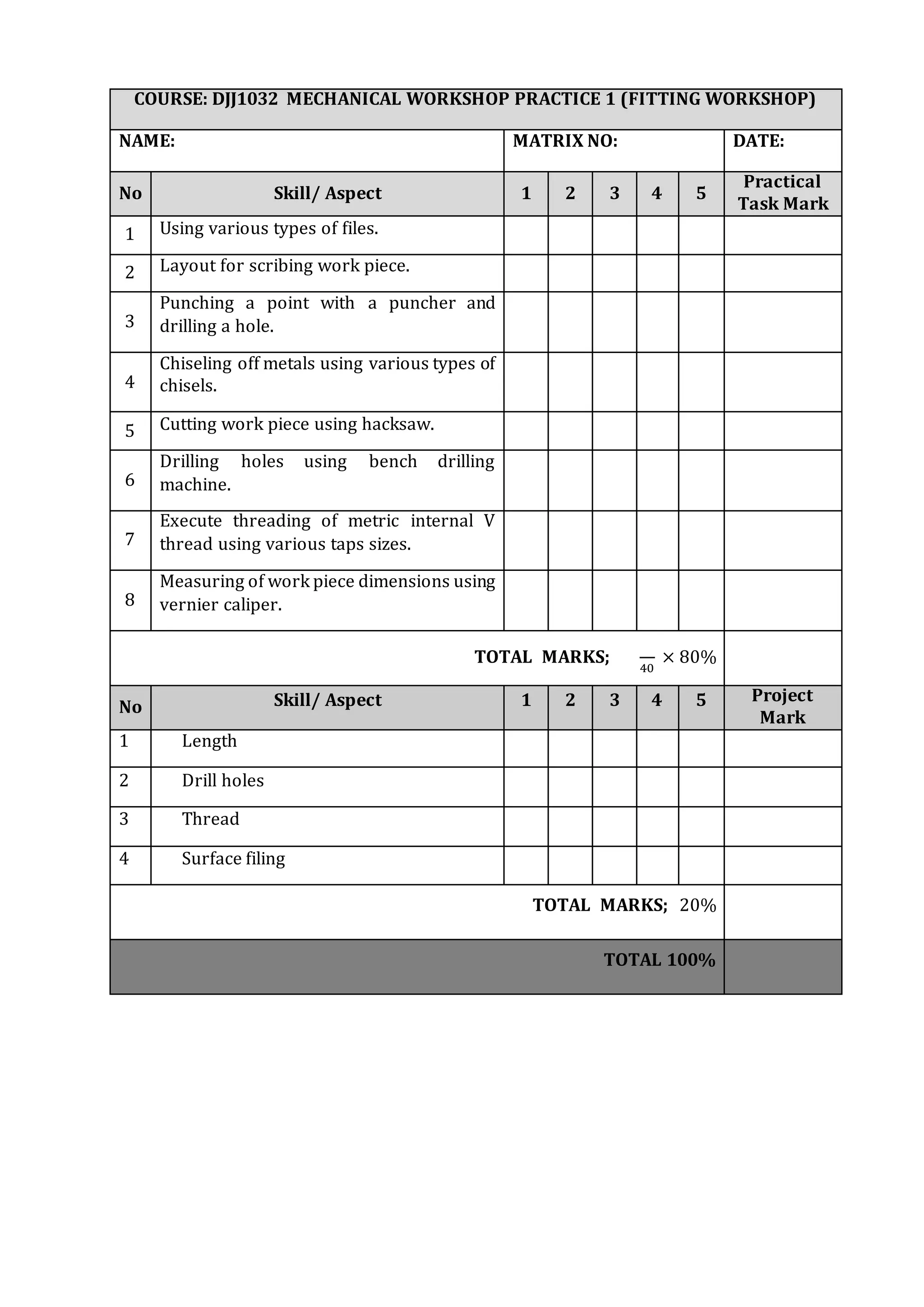Fitting project Rubric | DOCX