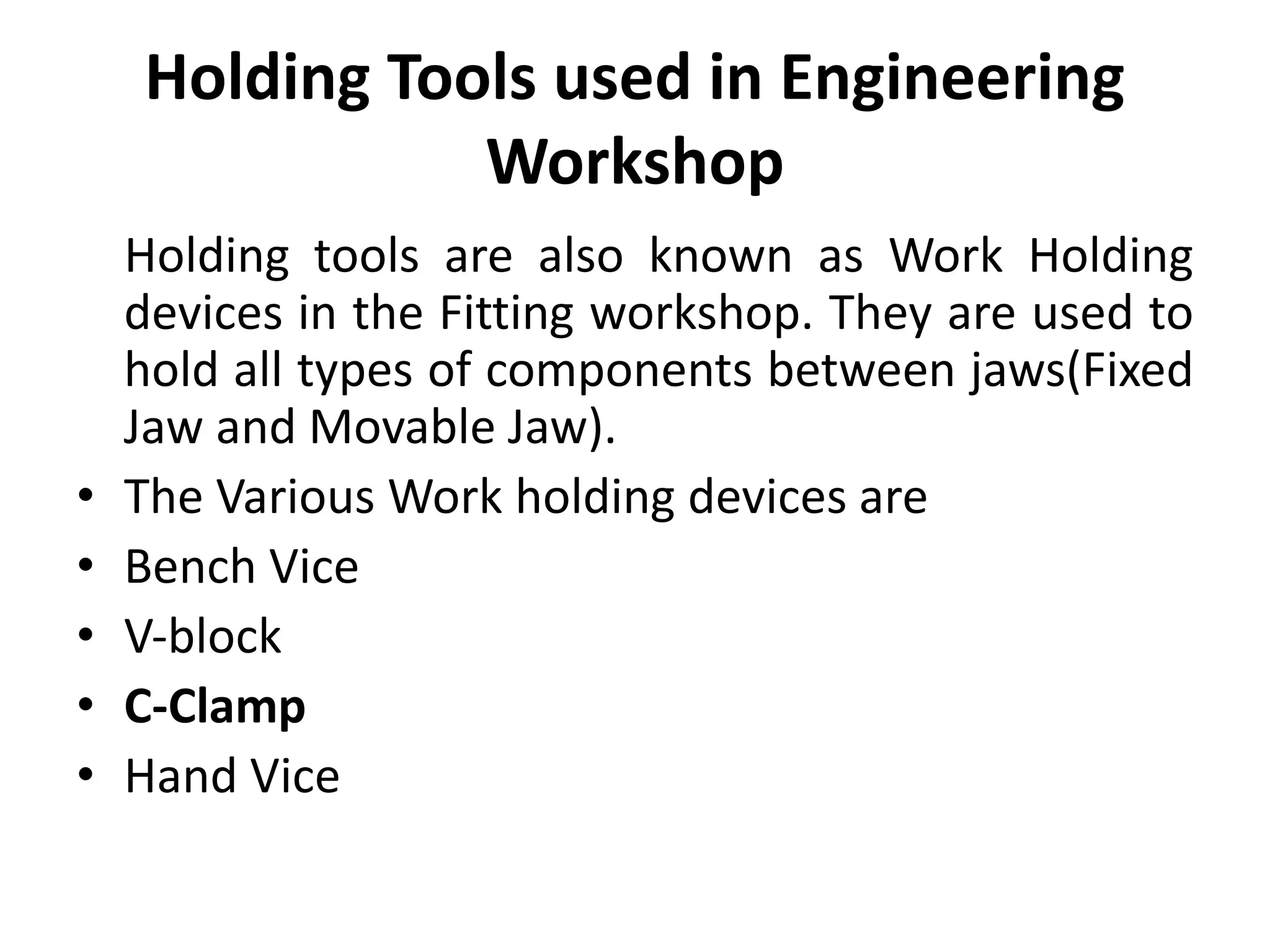 FITTING SHOP Engineering practice btech1 | PPTX