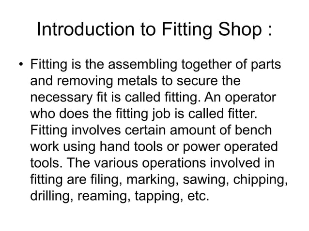 fitting shop and tools used in fitting shop .ppt | Needlework | Arts ...