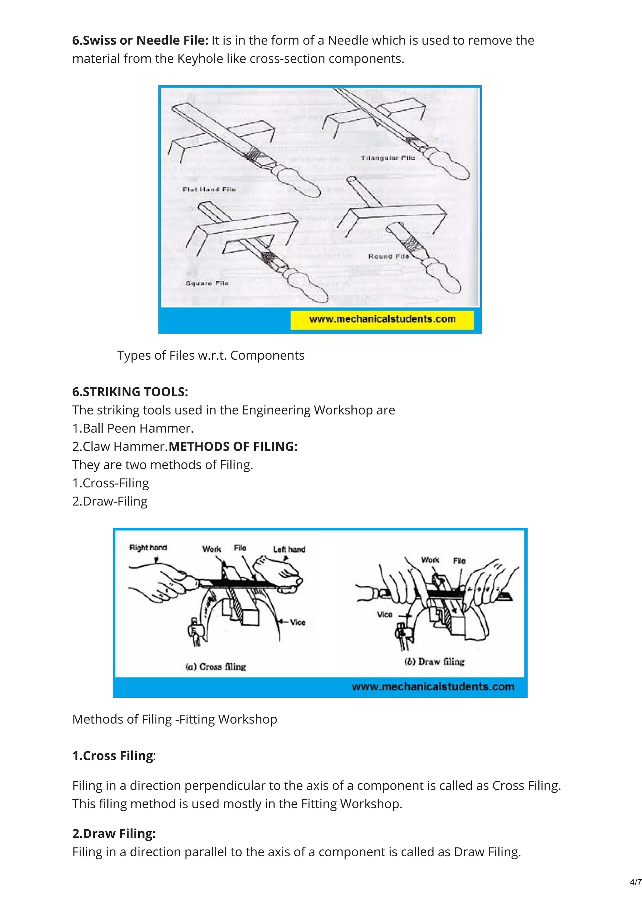 Engineering Fitting workshop:holding,measuring,marking,finishing, striking and power tools | PDF