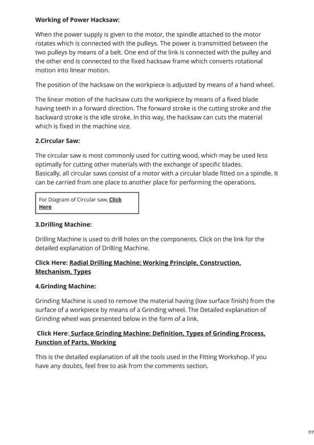 Engineering Fitting workshop:holding,measuring,marking,finishing, striking and power tools | PDF ...