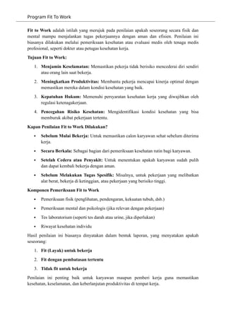 Fit to work program for medical health.docx