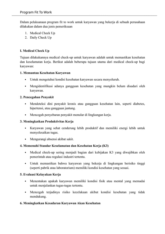 Fit to work program for medical health.docx