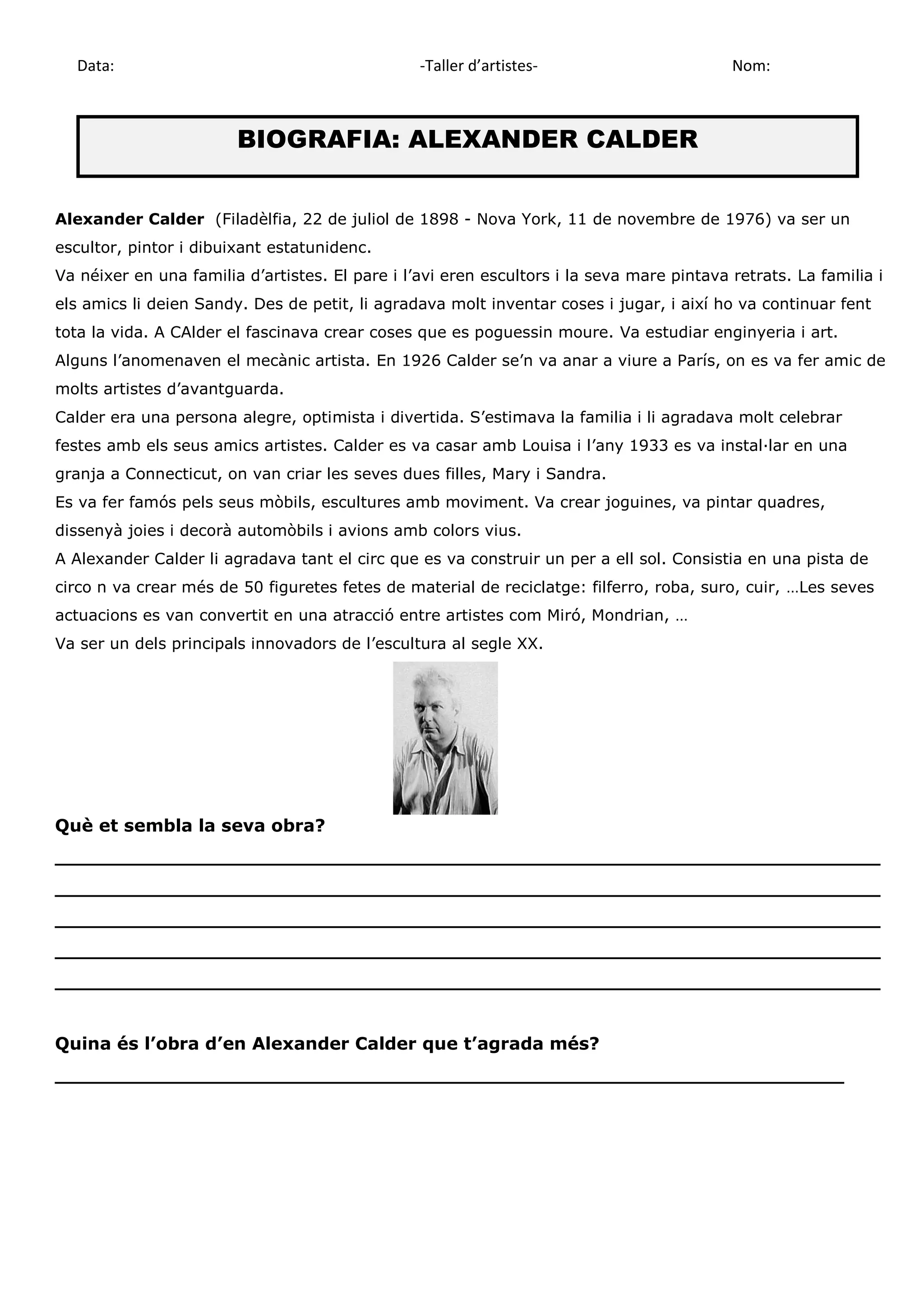 Fitxa alexander calder | PDF