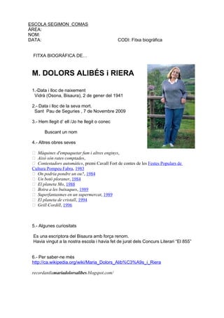 Fitxa biogràfica m.dolors alibés | DOC