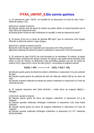 Fitxa unitat 6.els canvis químics | PDF