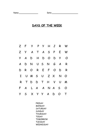 Days of the week & Numbers | DOC
