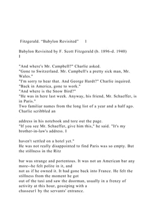 Fitzgerald. Babylon Revisited” 1 Babylon Revisited b.docx | Bars ...