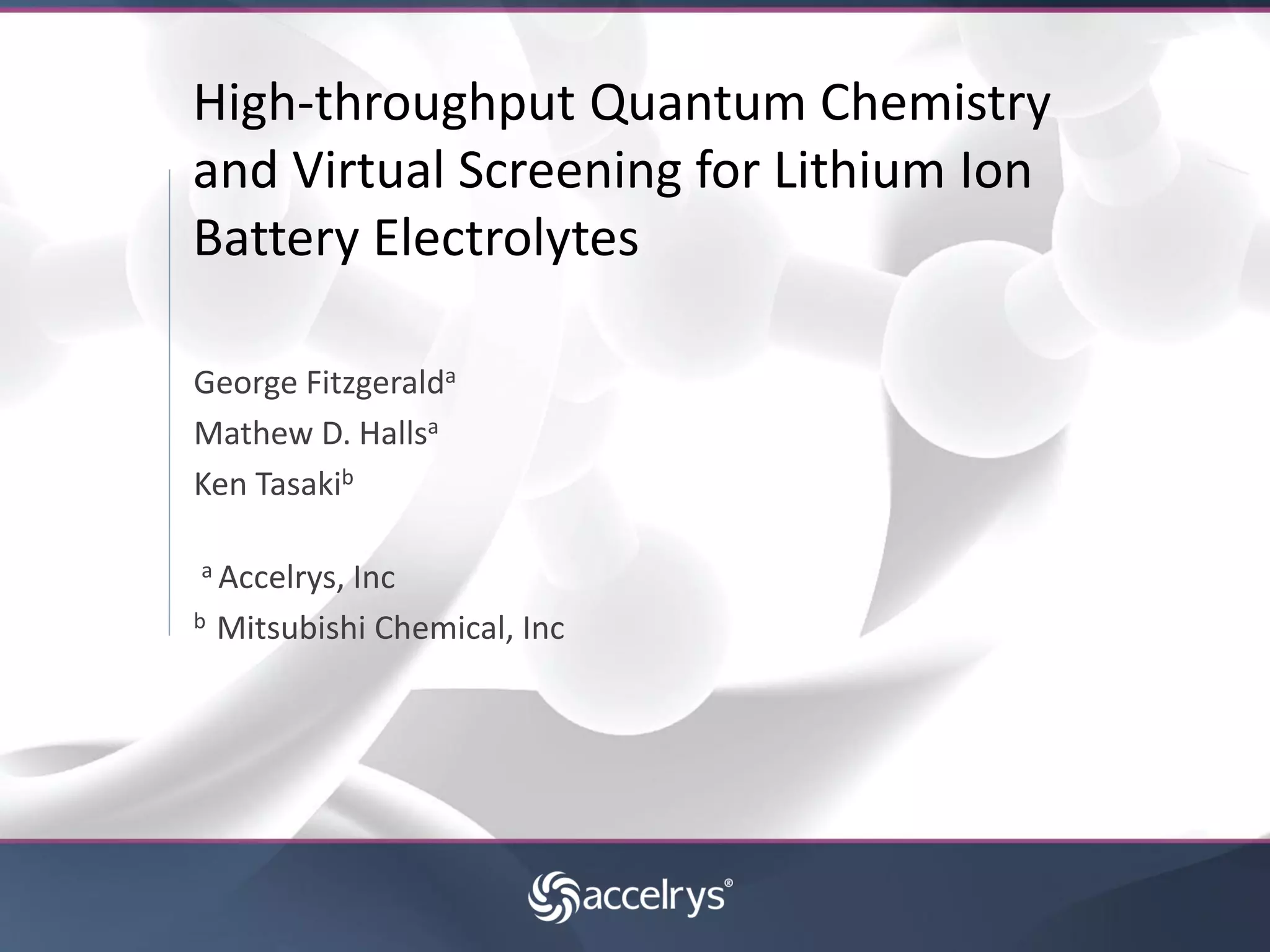 HPC Applications of Materials Modeling | PPT