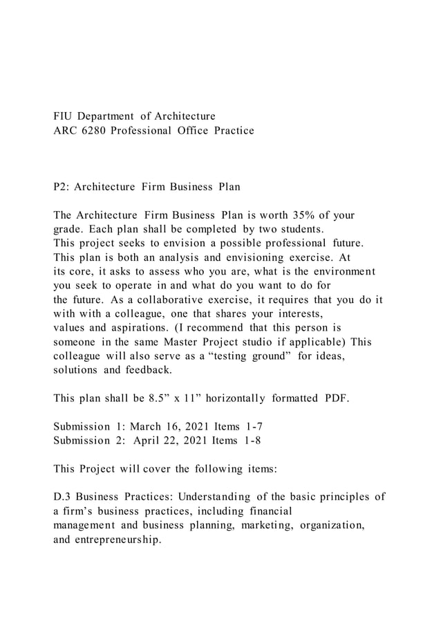 FIU Department of Architecture ARC 6280 Professional Off | DOCX ...