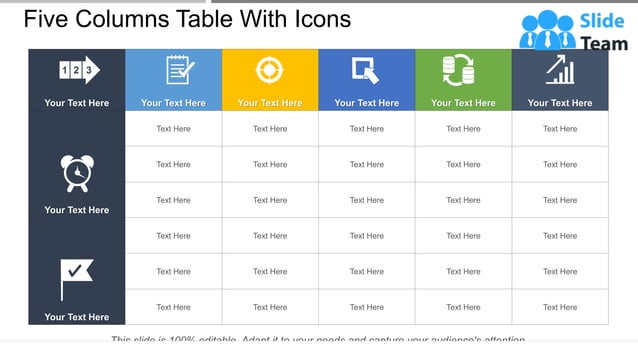 Five Columns Table With Icons | PPT