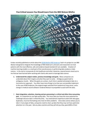 Five critical lessons you should learn from the IBM Watson misfire ...