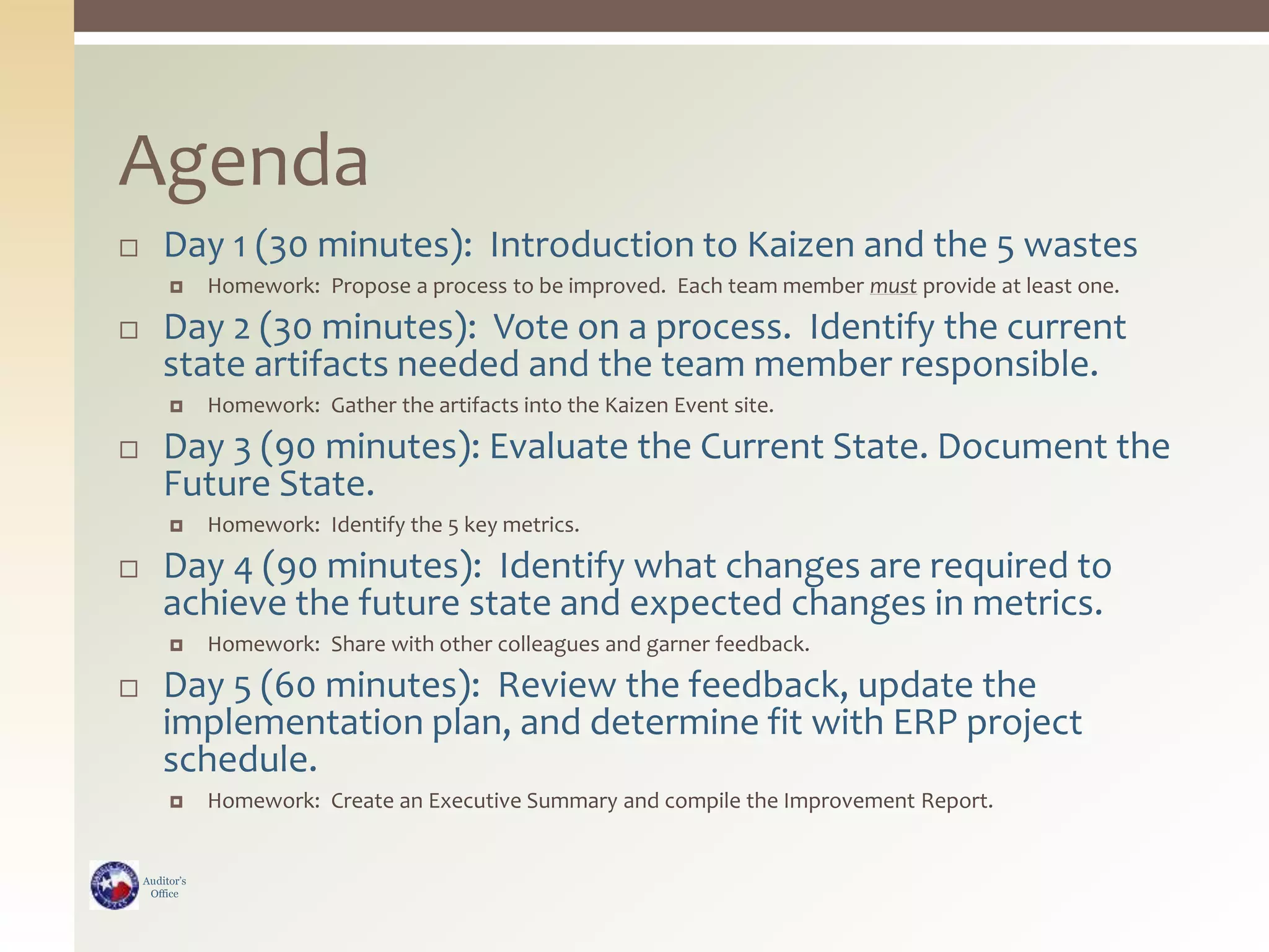Five days of kaizen | PPTX