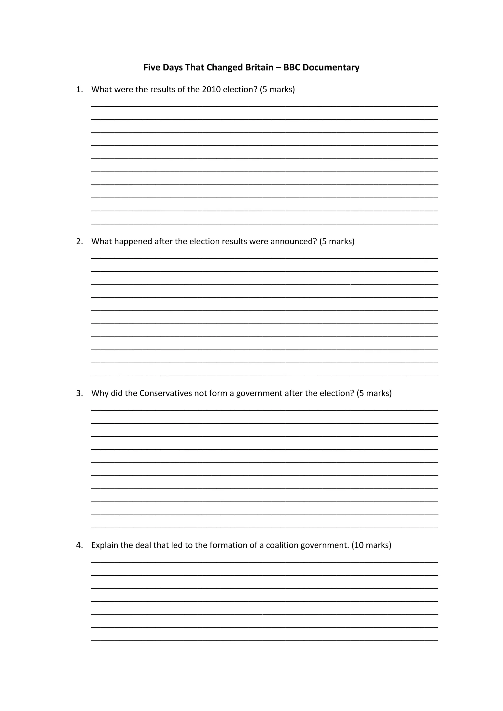 Five days that changed britain bbc documentary (student question sheet ...
