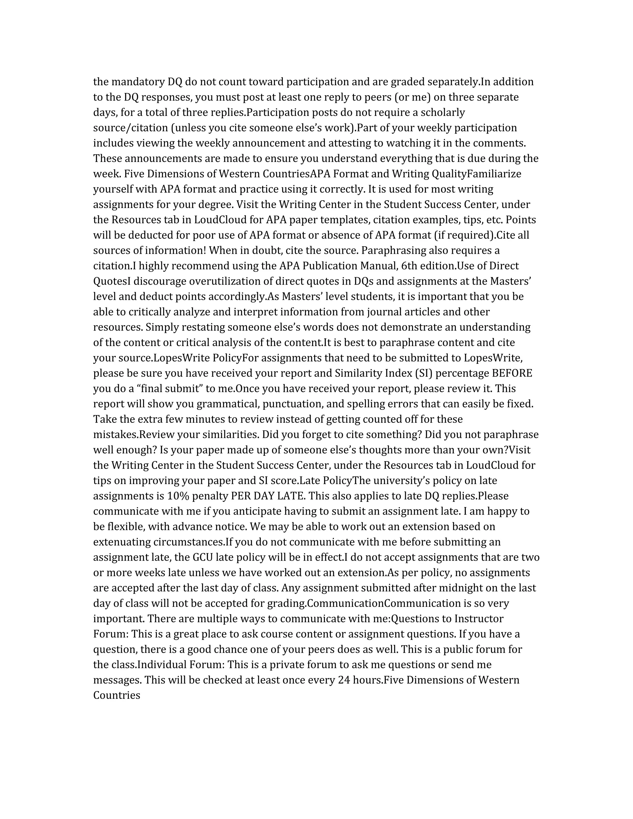 Five Dimensions of Western Countries.docx