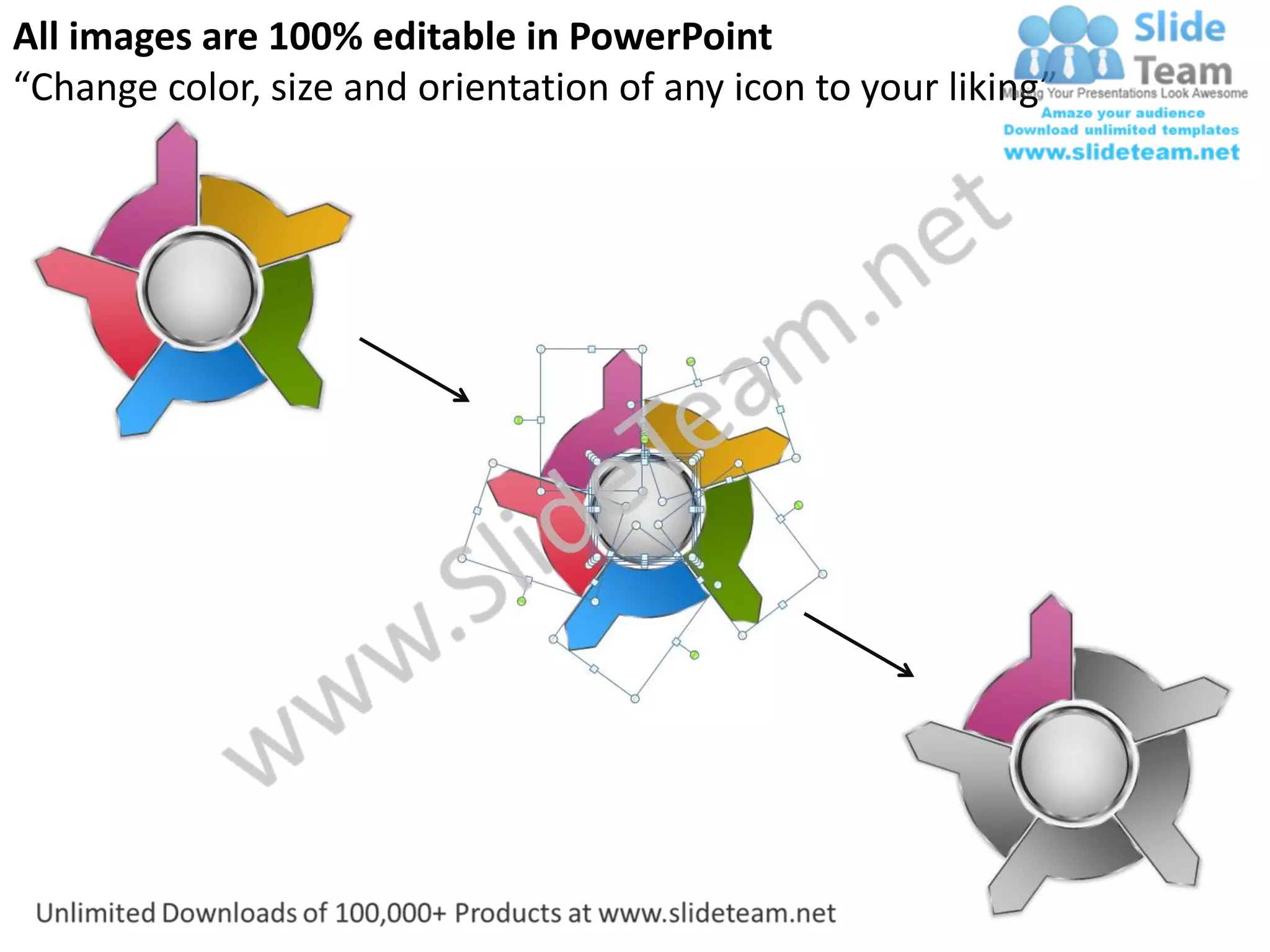 Five diverging steps arrow process cycle flow chart power point ...