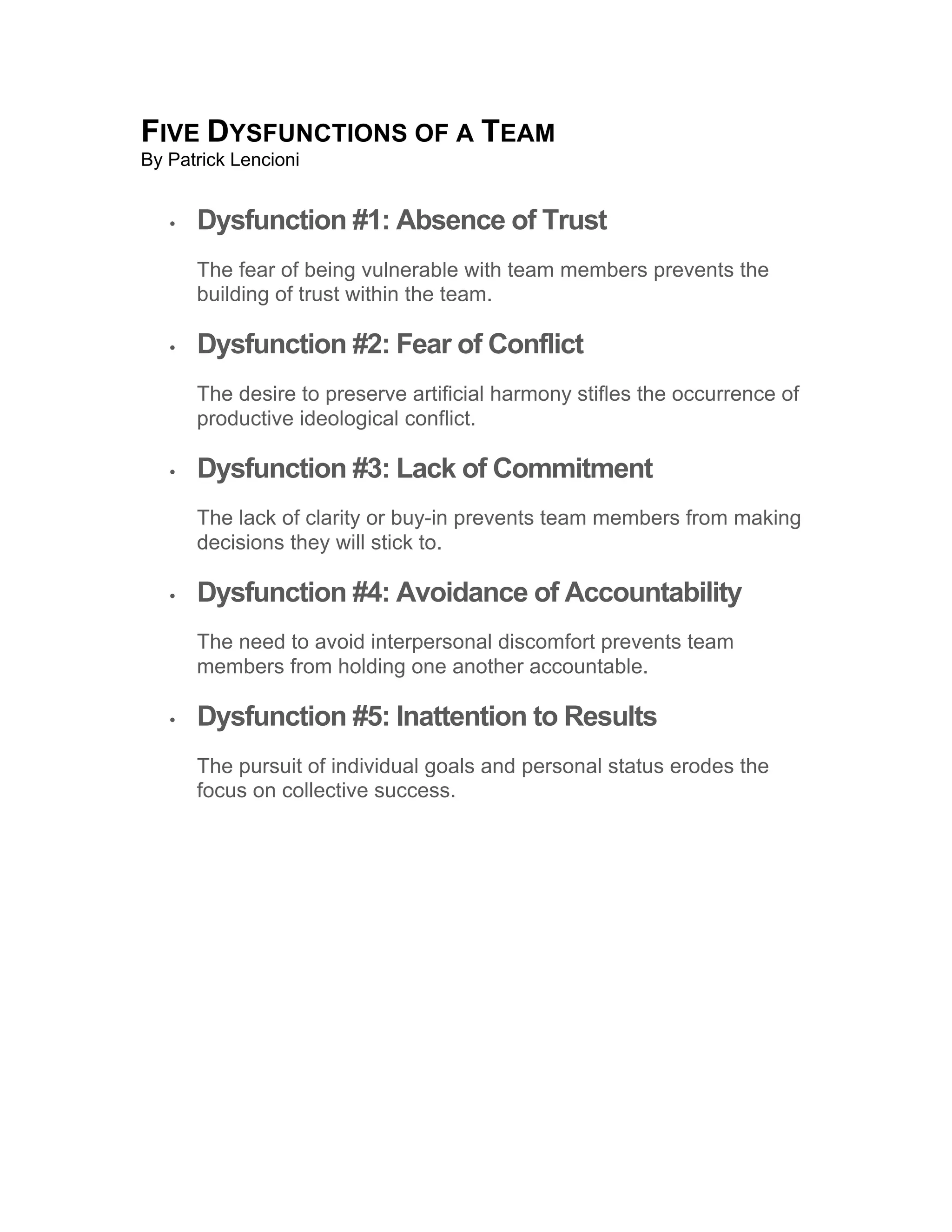 Five dysfunctions of a Team | PDF