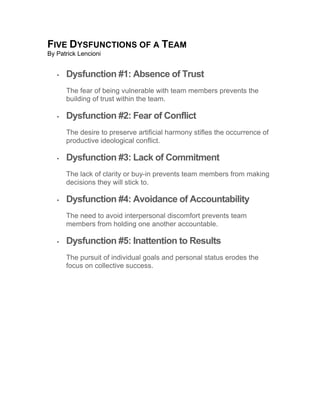 Five dysfunctions of a Team | PDF