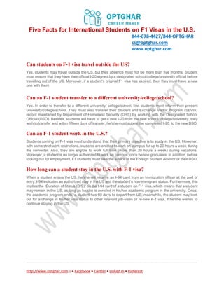 Five Facts for International Students on F1 Visas in the USA | PDF