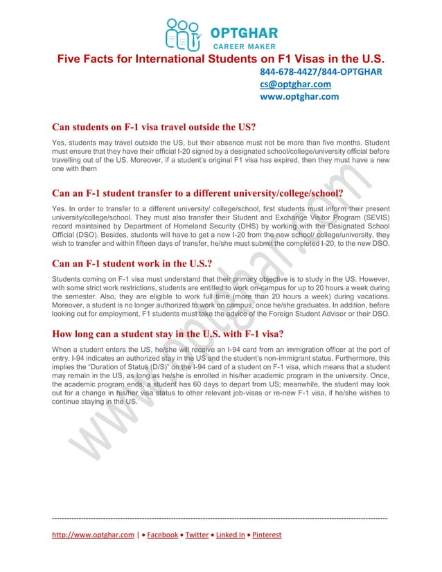 Five Facts for International Students on F1 Visas in the USA | PDF | College Planning | College ...