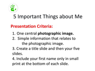 Five Important Things About Me: Task, Criteria and Example | PDF