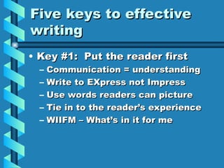 Five Keys to Effective Writing. Enhance writing skills | PPT