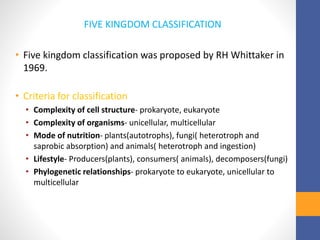 FIVE KINGDOM CLASSIFICATION-RH Whittaker | PPTX