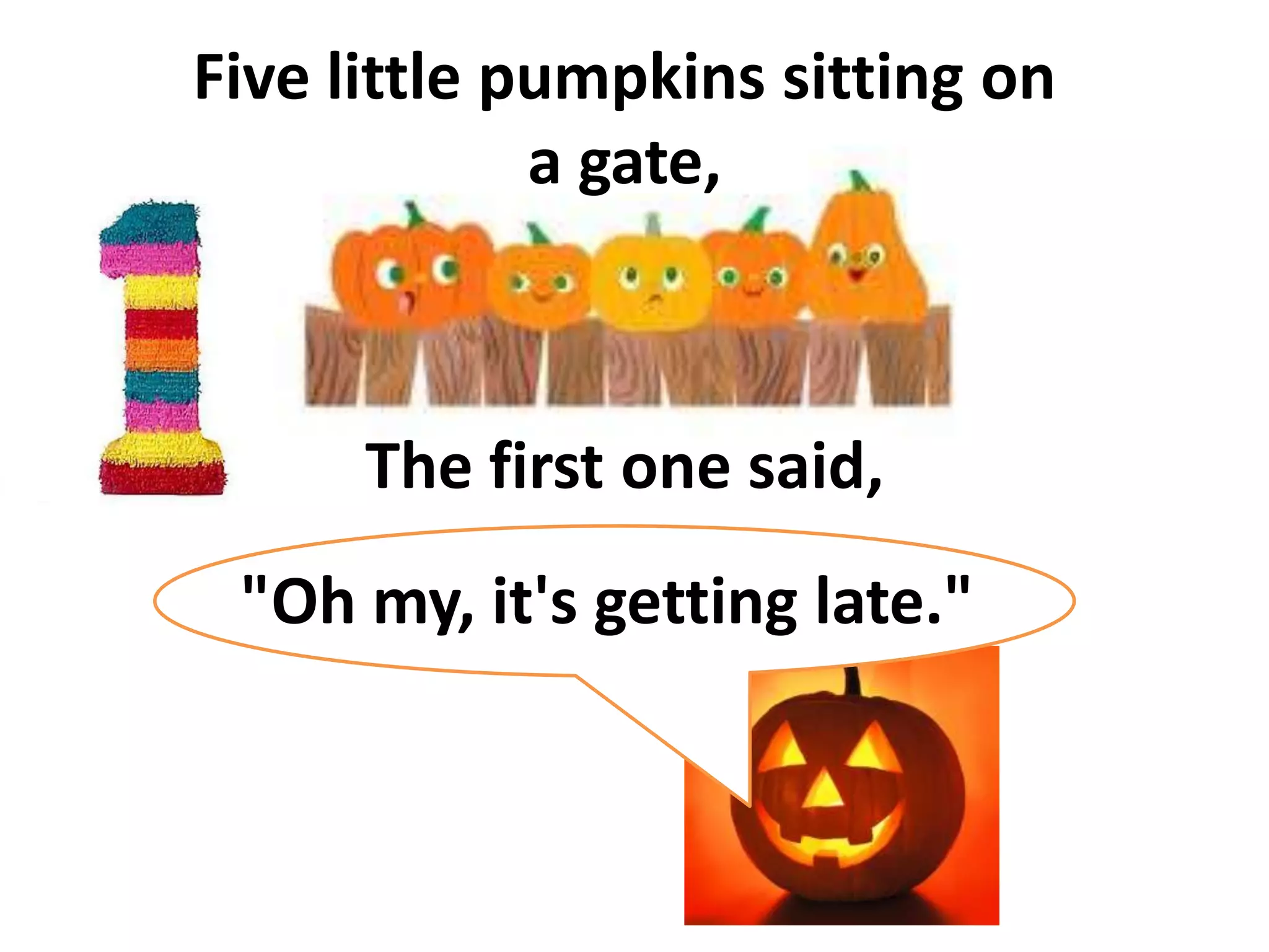 Five little pumpkins sitting on a gate | PPTX