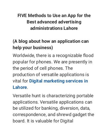 FIVE Methods to Use an App for the Best advanced advertising administrations Lahore.pdf