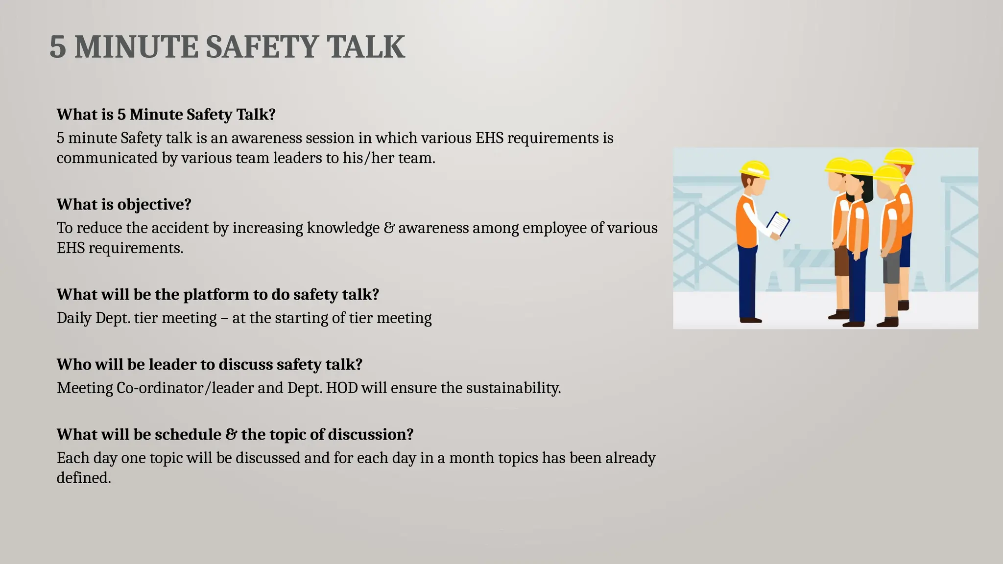 Five Minute Safety Talk for daily tier meetings | PPTX