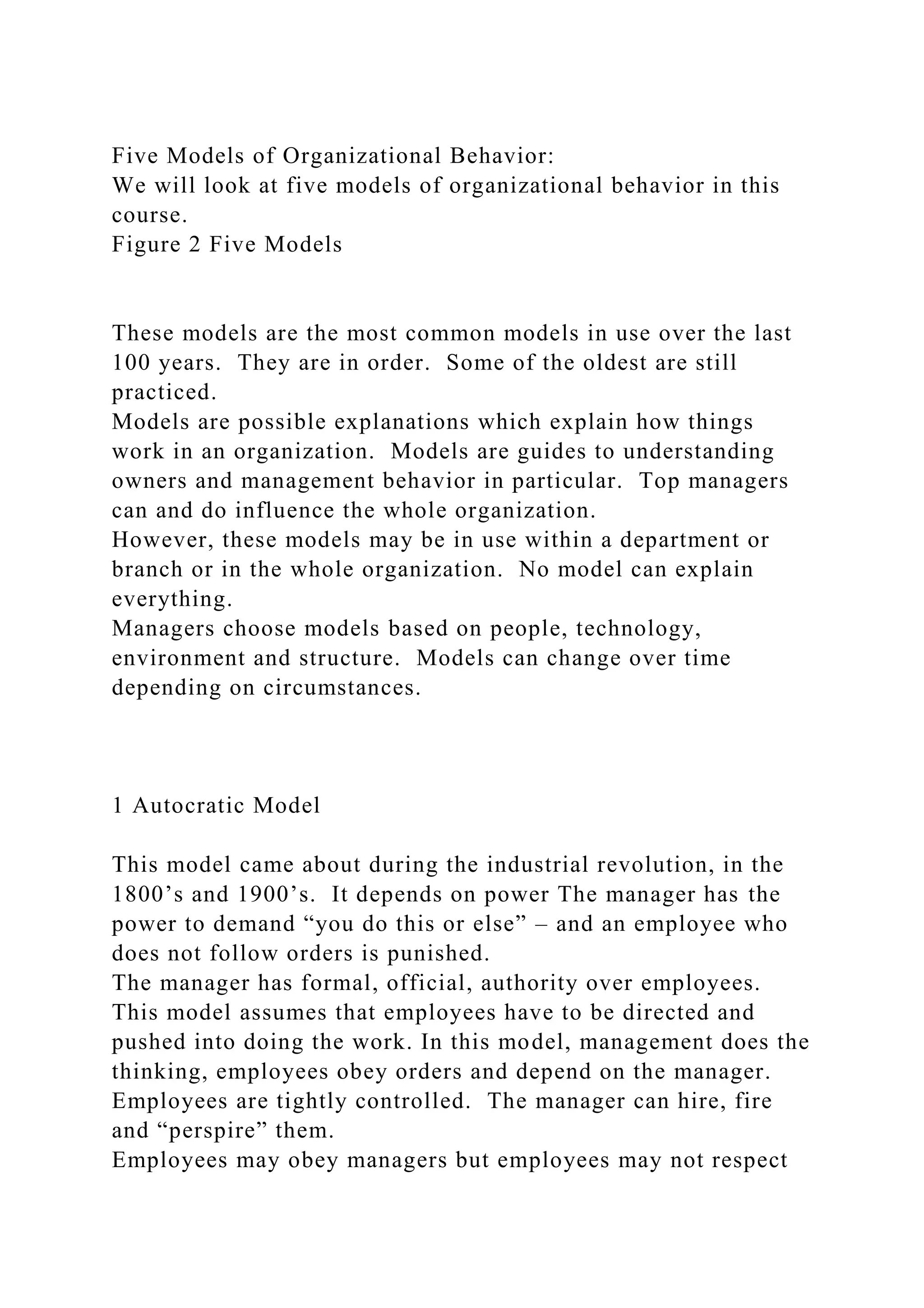 Five Models of Organizational BehaviorWe will look at five models.docx