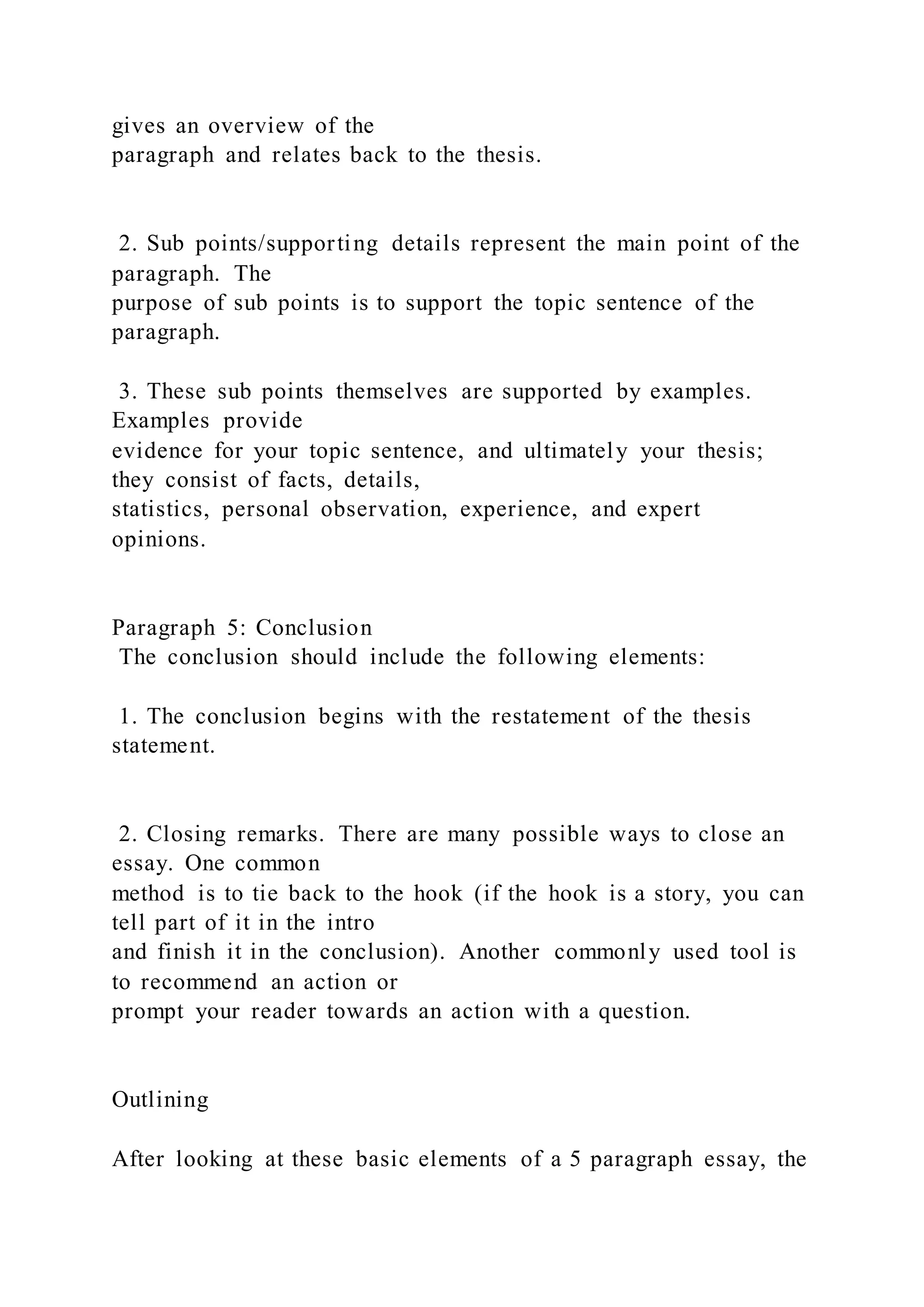 Five Paragraph Outline A classic composition format is | DOCX