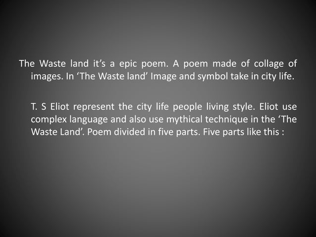 Five parts of waste land Poem. | PPT | Free Download