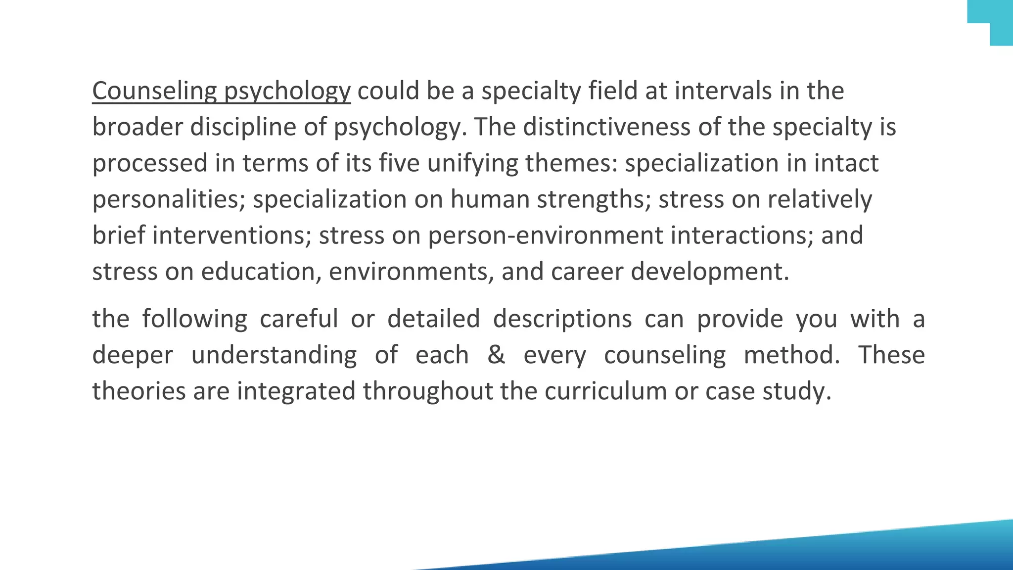 Five Popular Theories of Counseling Psychology | PPTX