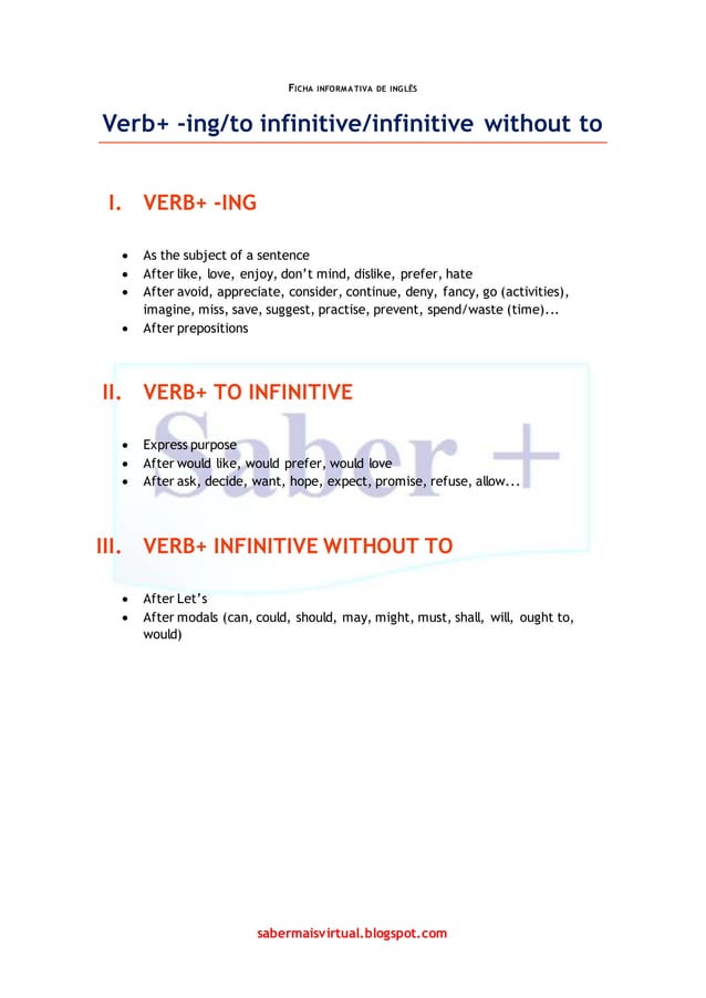 Verb+ -ing/to infinitive/infinitive without to | DOCX
