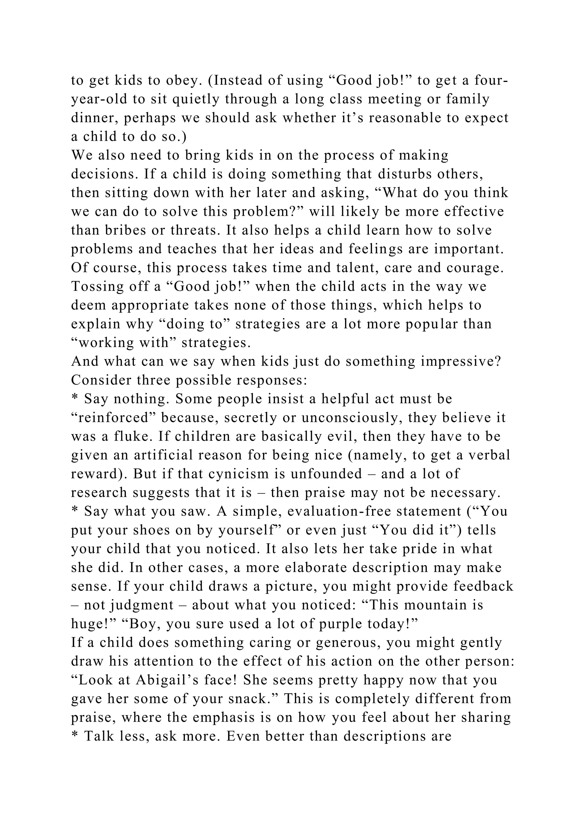 Five Reasons to Stop Saying Good Job!”By Alfie KohnNOTE An a.docx